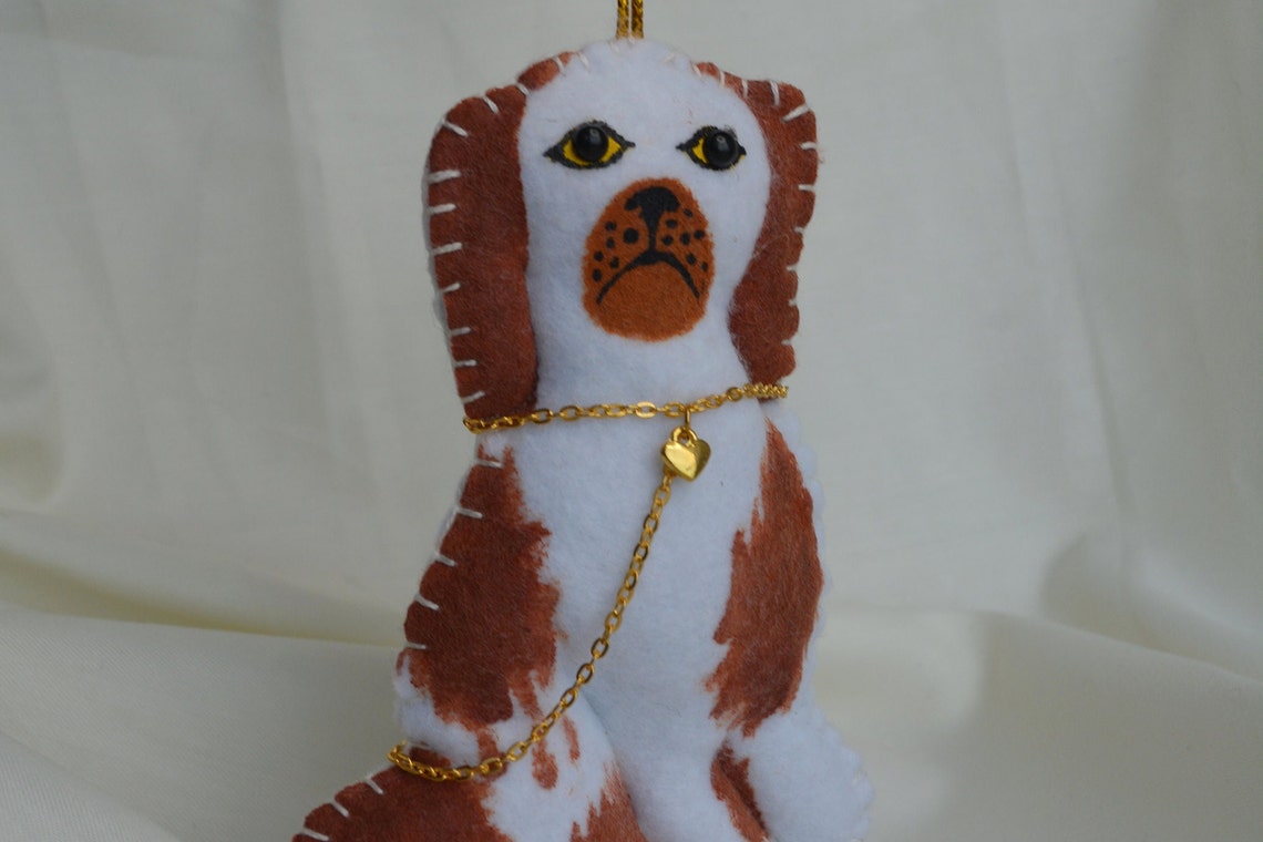 Felt Staffordshire Dog Christmas Ornaments Brown & White Victorian ...