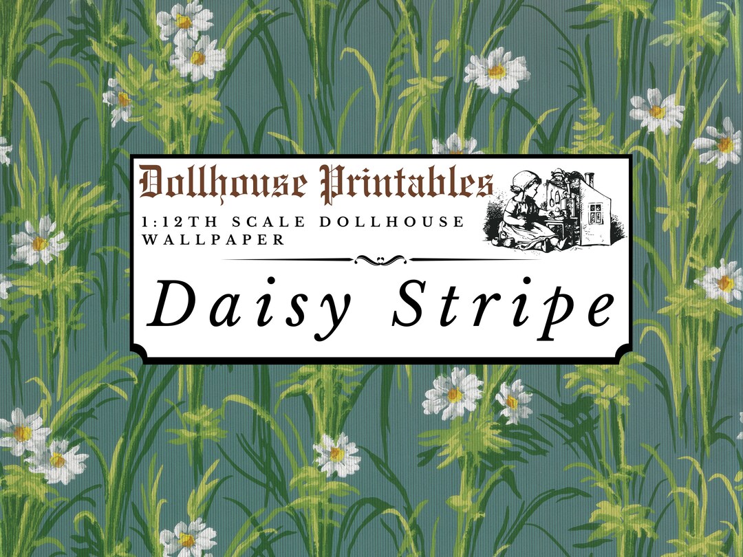 Daisy Stripe Dollhouse 1:12 Scale Wallpaper Digital Download Sheets ...