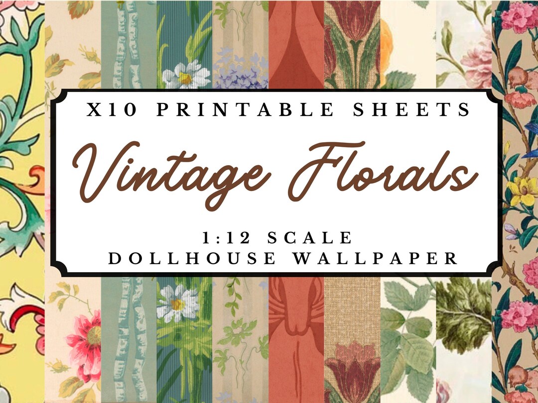 Vintage Floral Dollhouse 1:12th Scale Wallpaper X10 A4 Printable ...