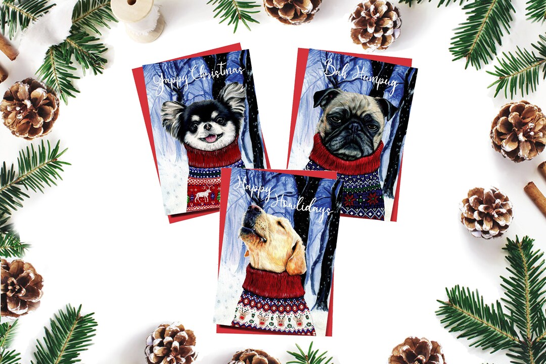 Dog Christmas Card Pack of 3 | A5 Dogs in Jumpers Multipack | Holiday ...