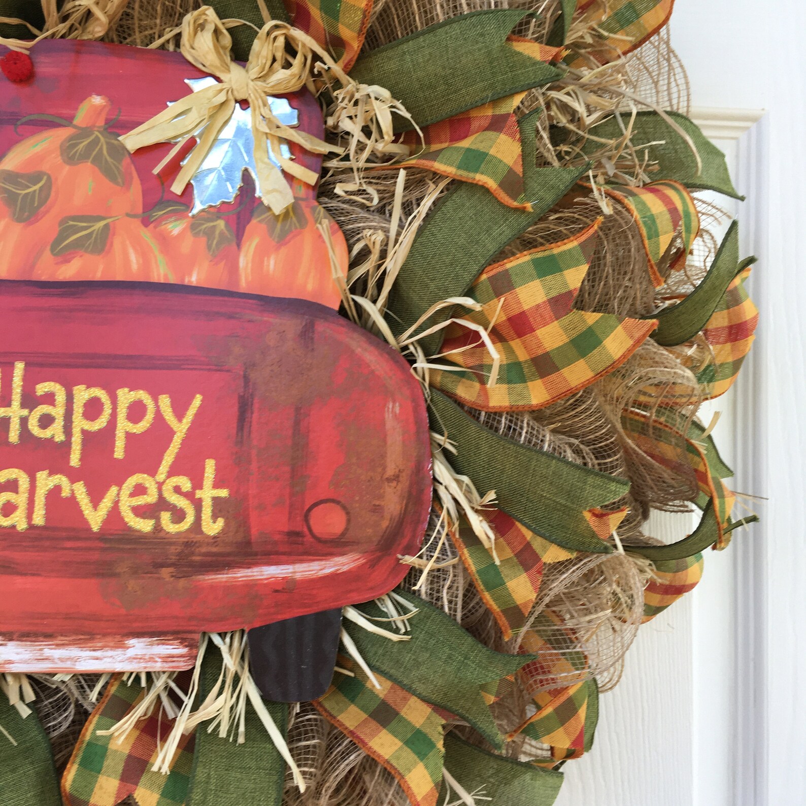 Fall Red Truck Happy Harvest Front Door Wreath Deco Mesh - Etsy