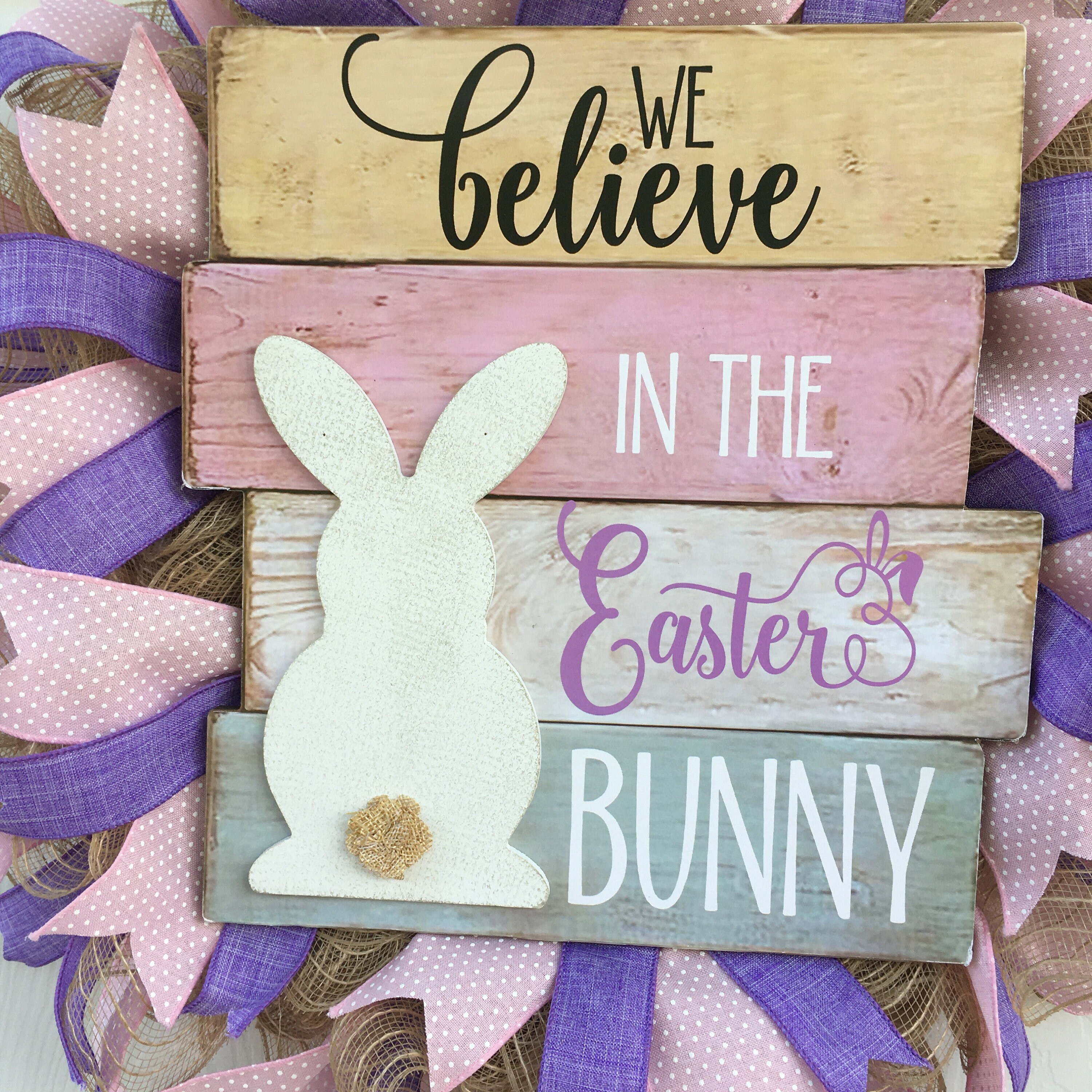 Happy Easter Front Door Wreath We Believe in the Easter Bunny | Etsy