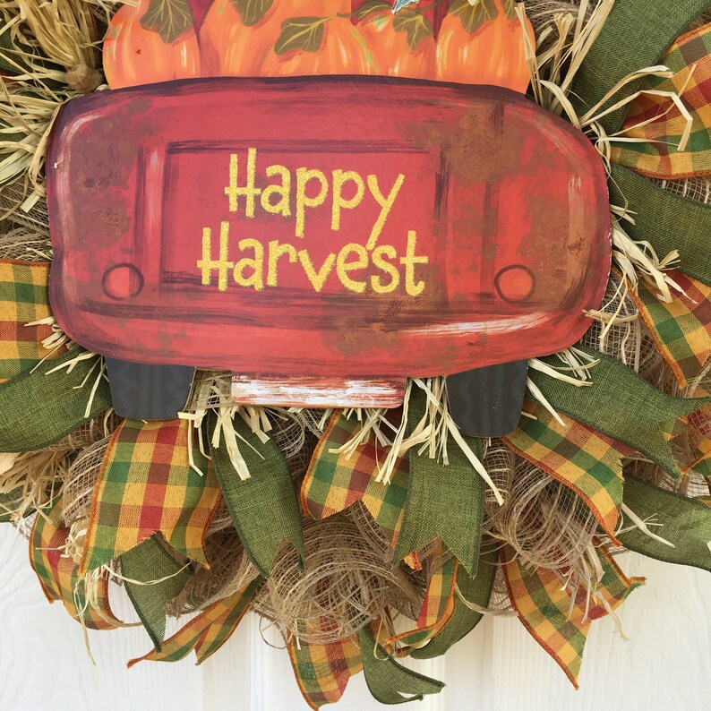 Fall Red Truck Happy Harvest Front Door Wreath Deco Mesh - Etsy
