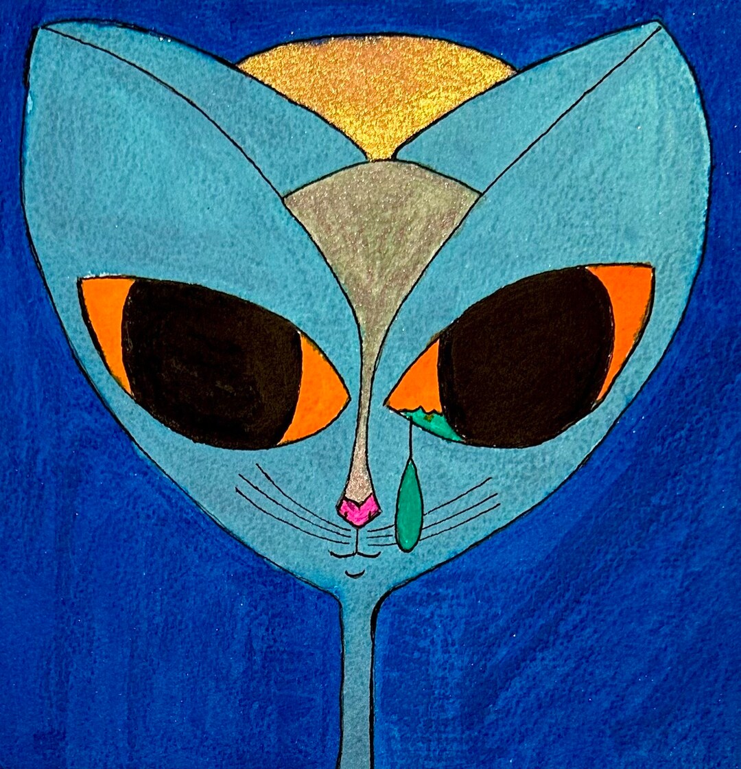 Crying Cat With Halo Cat Painting 8" X 8" - Etsy