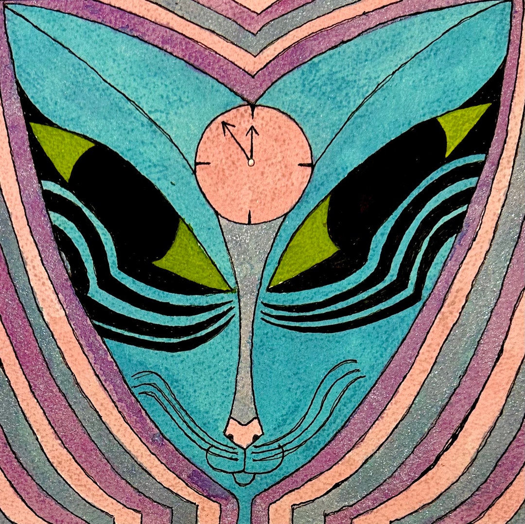 Aura Cat With Doomsday Clock Painting 8" X 8" - Etsy