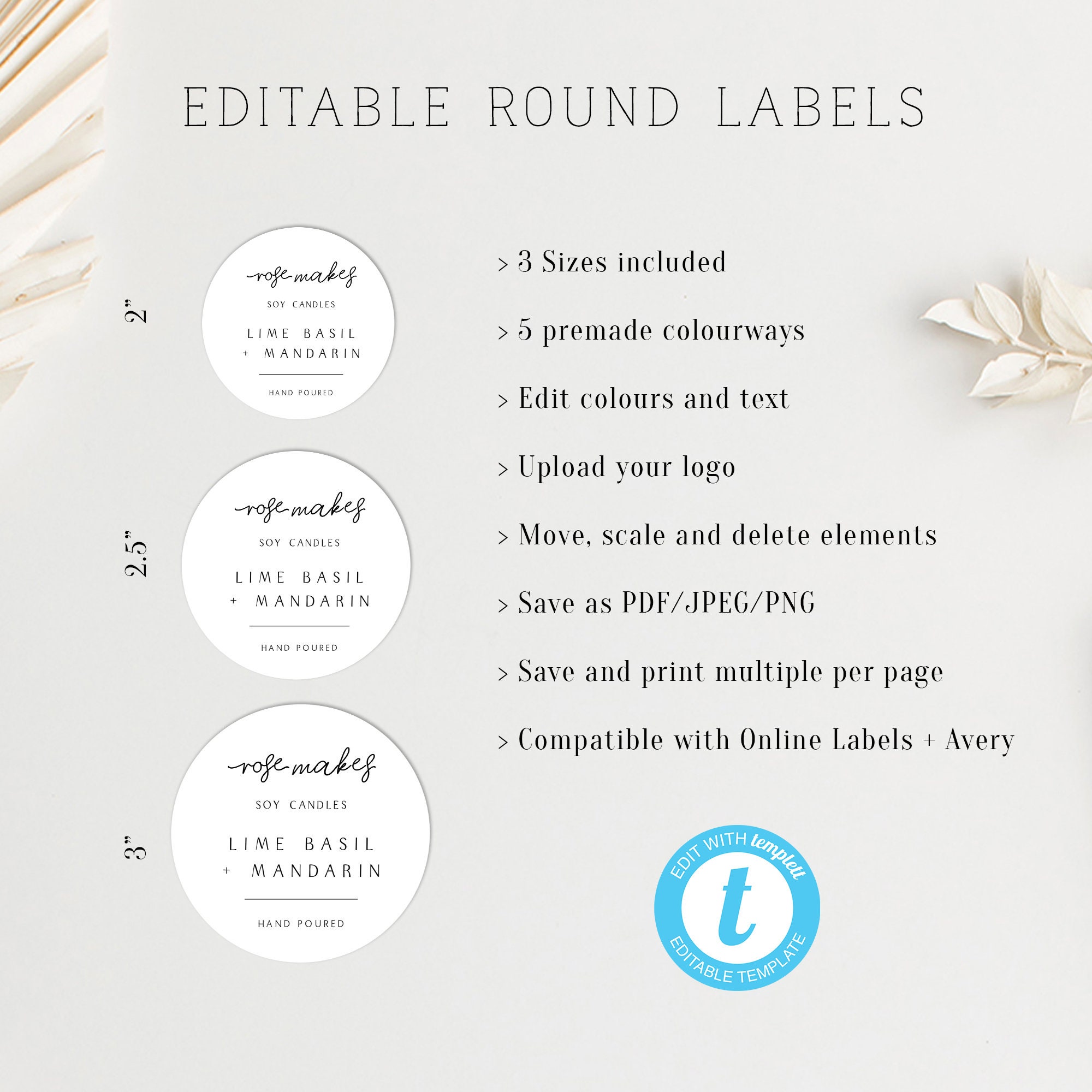Editable Round Label Template Custom Round Label Template DIY | Etsy