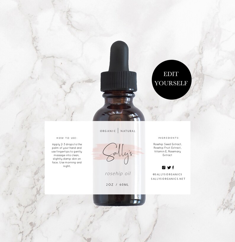 2oz Label Dropper Bottle Label Essential Oils Label Template Etsy