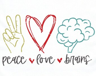 Peace Love Brains Svg Cut File Png Dxf Neurology Neuro Nurse - Etsy