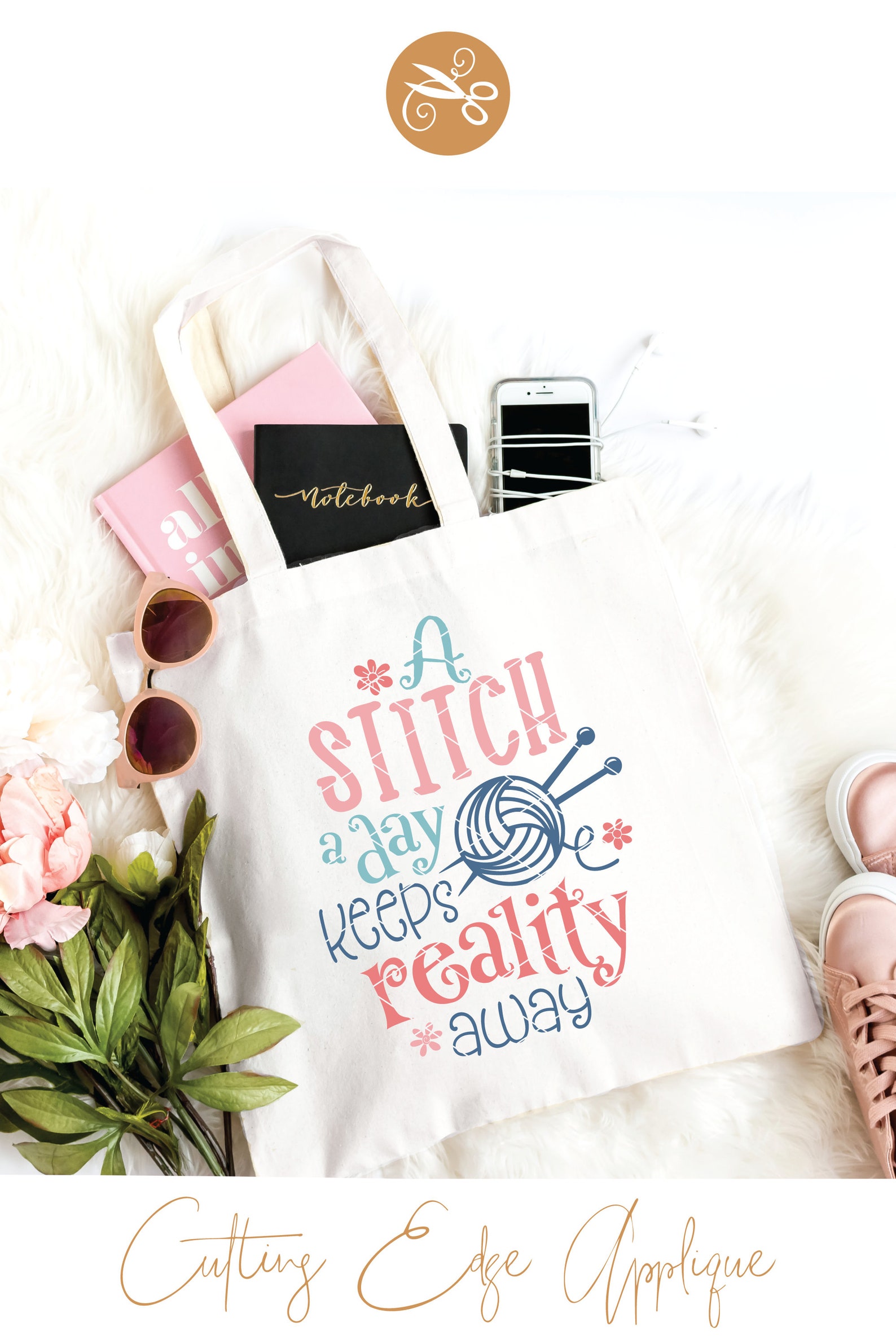 Knitting SVG & Clip Art A Stitch A Day Keeps Reality Away Knit Svg Yarn ...
