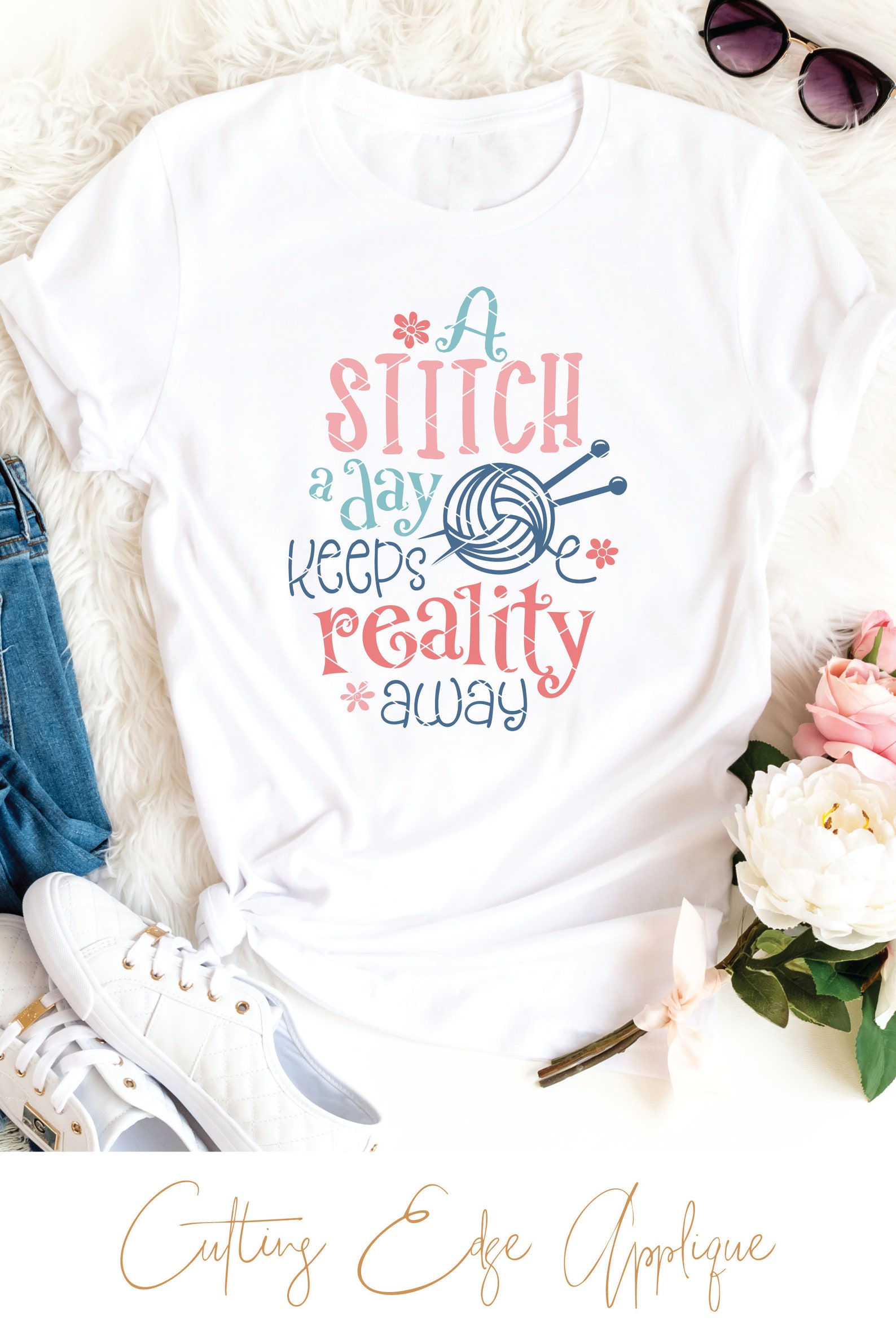 Knitting SVG & Clip Art A Stitch A Day Keeps Reality Away Knit Svg Yarn ...