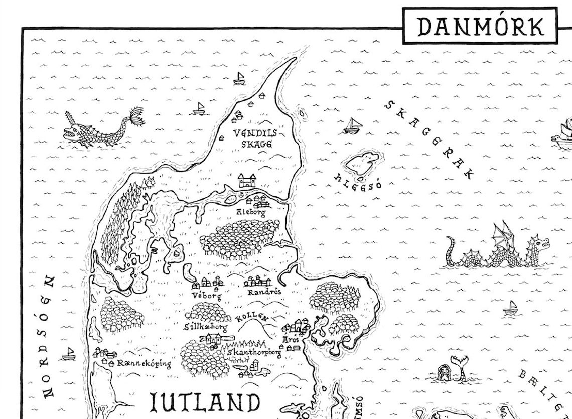 Fantasy Map of Denmark Poster danmórk - Etsy