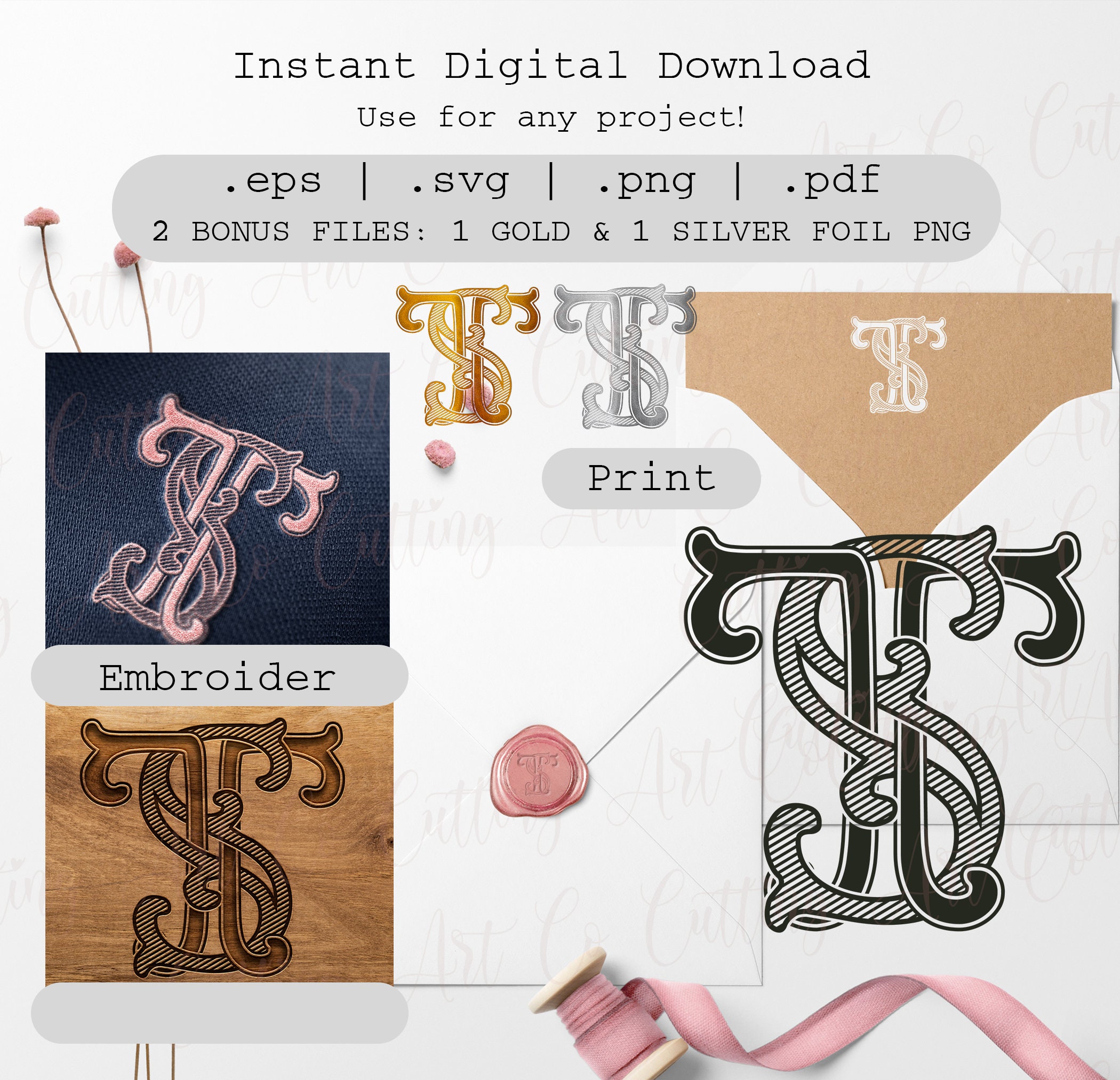 S T Intertwined Monogram - .eps, .svg, .pdf, .png - Digital Download ...
