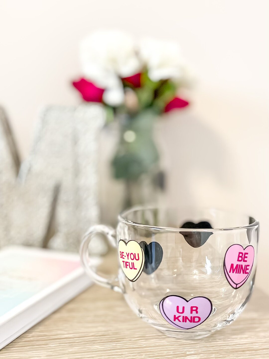 Valentines Coffee Mug Heart Candy Clear Mug Personalized Coffee Mug ...