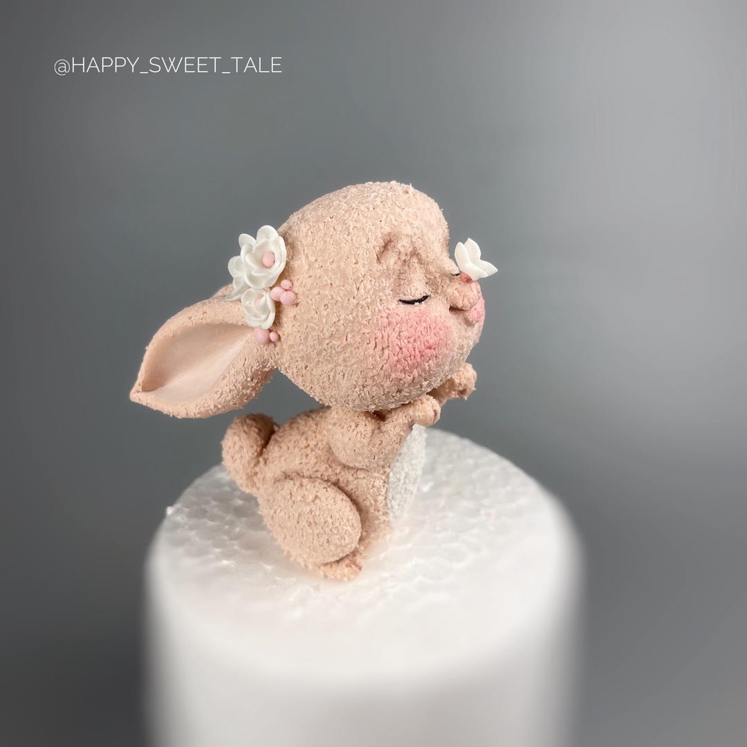 Handmade Fondant Bunny Cake Topper, Birthday Bunny Girl, Fondant Cake ...
