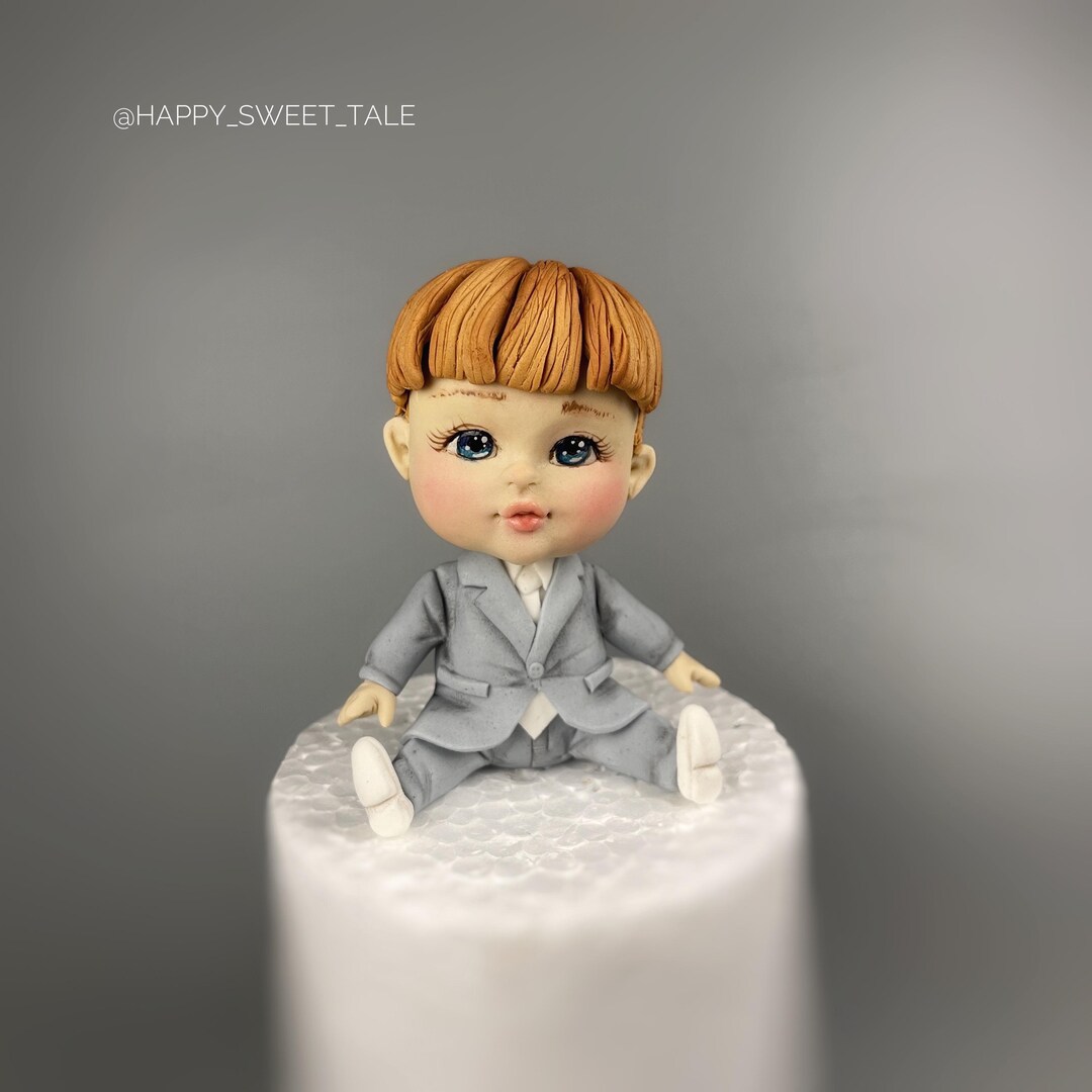 Fondant Boy Cake Decoration, Sugar Paste Boy Cake Topper, Fondant Boy ...