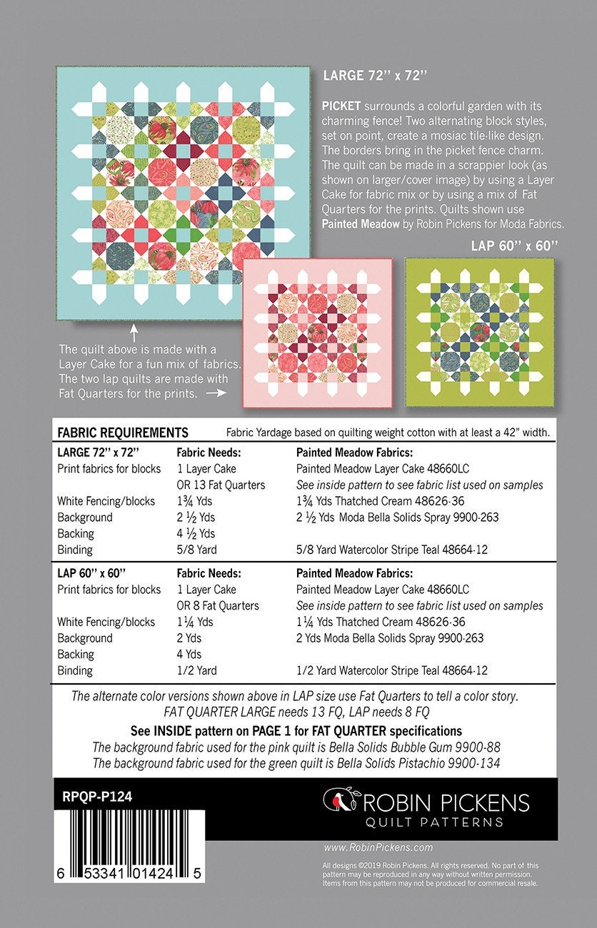 PICKET Quilt Pattern (2 Sizes) by Robin Pickens Quilt Patterns, Fat ...