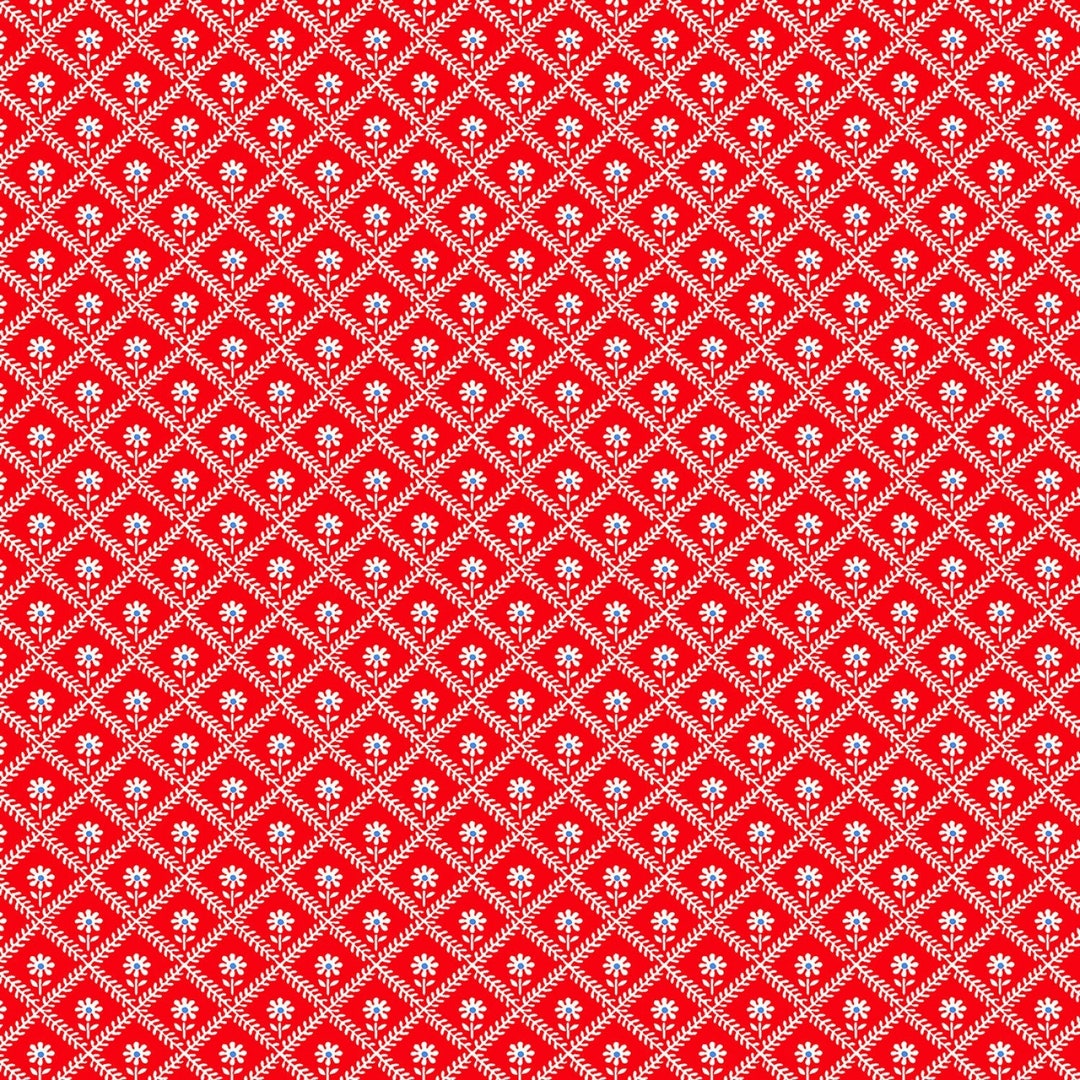 SUGARCUBE, FLOWER LATTICE, Red, Feed Sack Print, by Whistler Studios ...