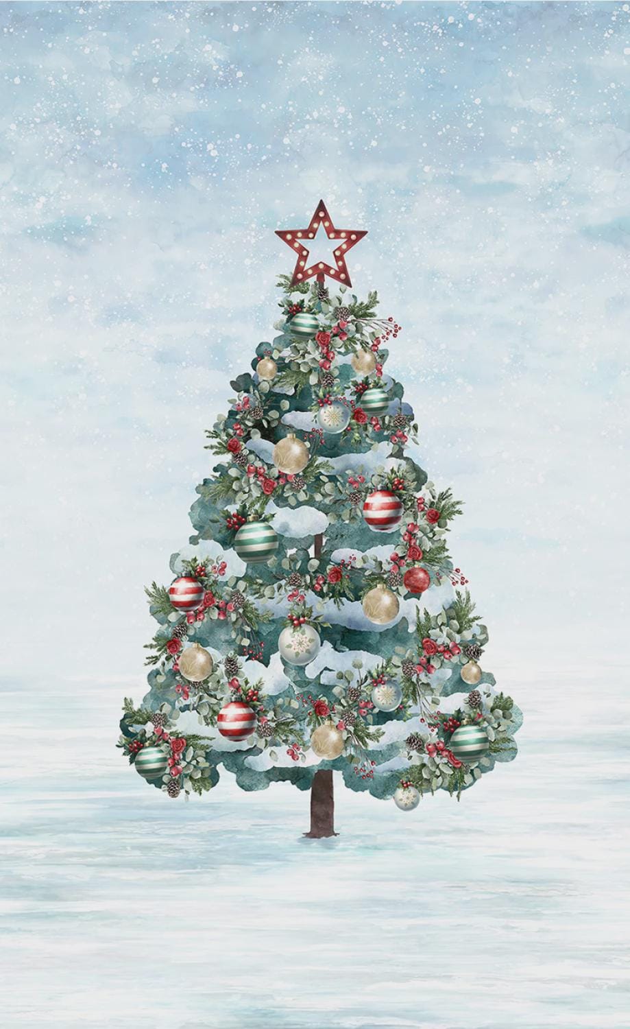 Cozy Tidings, Christmas Tree Panel, in the Snow, Hoffman Fabrics, 100% ...