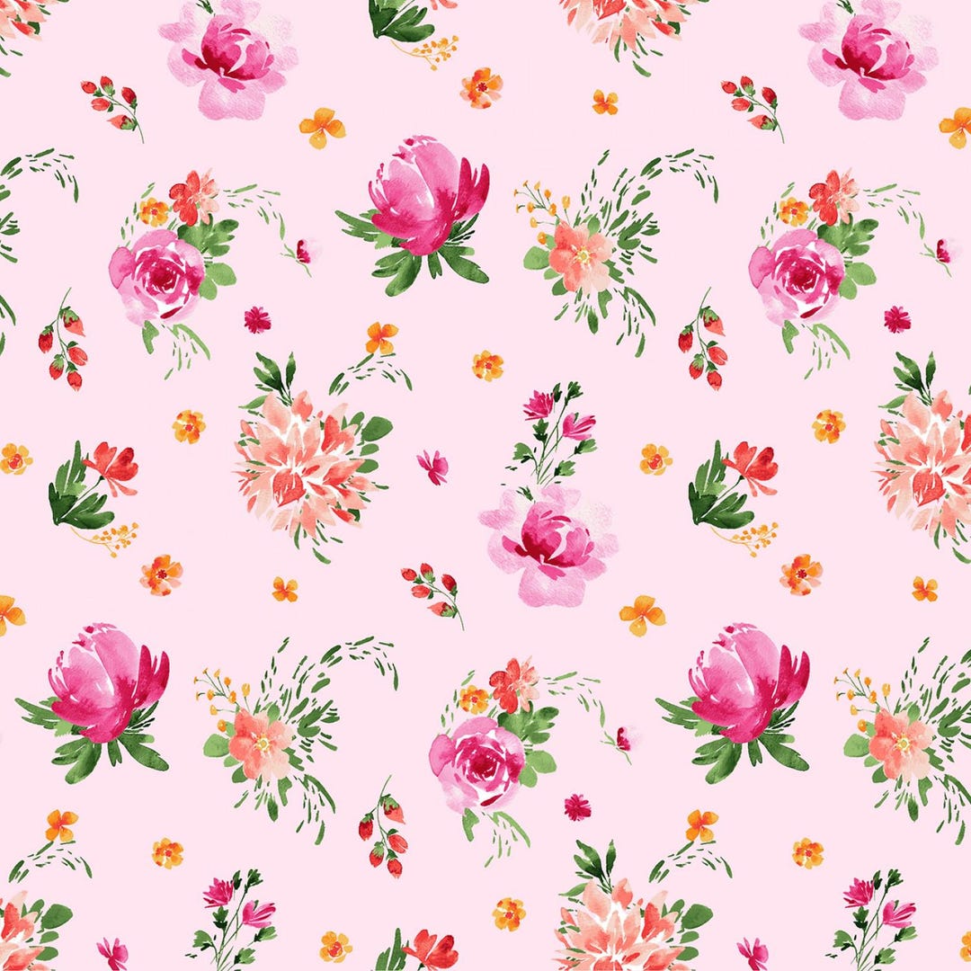 FLOURISH, Flower Fabric, Tossed Floral, Light Pink, by Heatherlee Chan ...