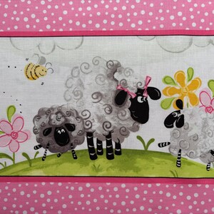 Susybee FLOWERS & BEES Panel Pink Yellow Lal the Lamb Clothworks 100% ...