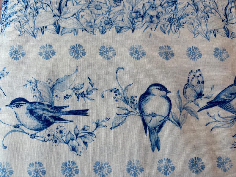 Amalfi Coast, Flowers and Birds in Blue and White, Wide Stripe, by ...