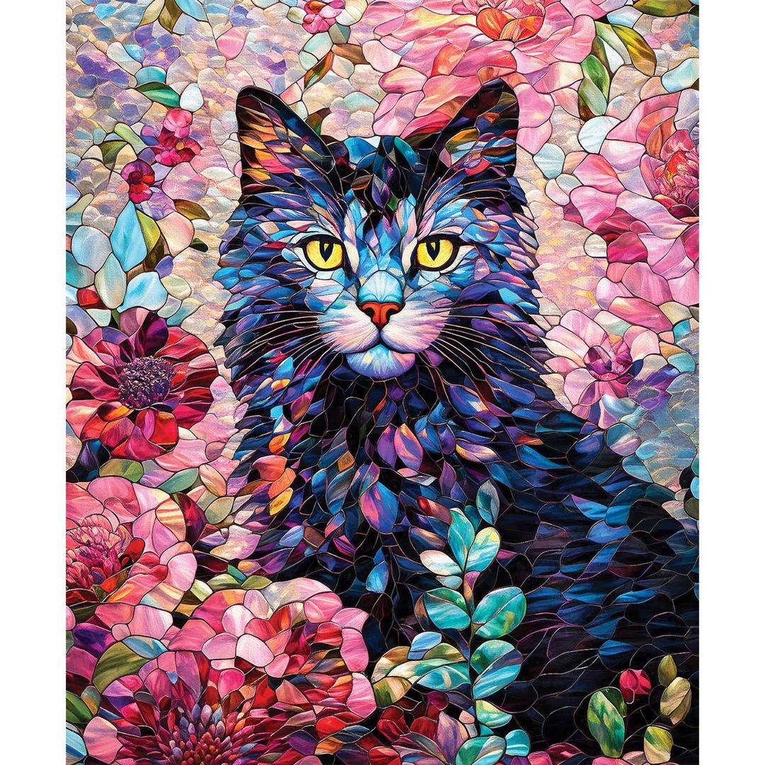 Gigi in the Garden, Stained Glass Cat Panel, One Yard Panel, by Peggy ...