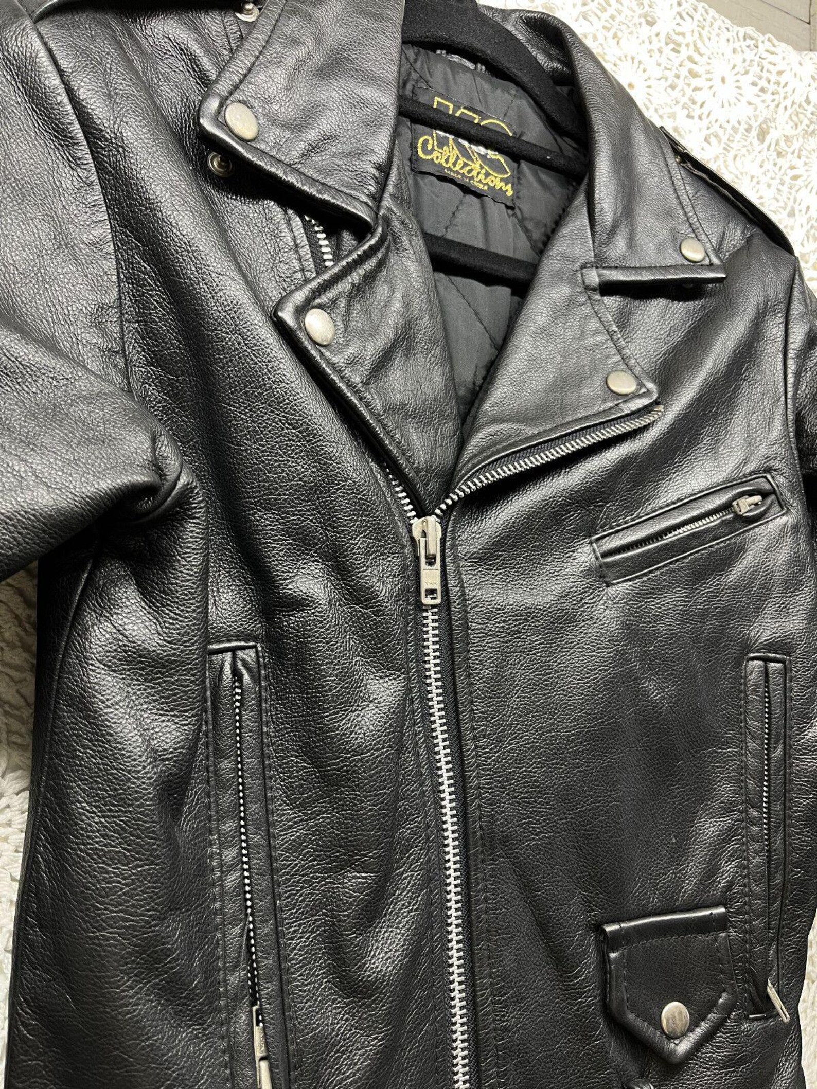Vintage KC Collections Black Moto Leather Biker Jacket 1980s - Etsy