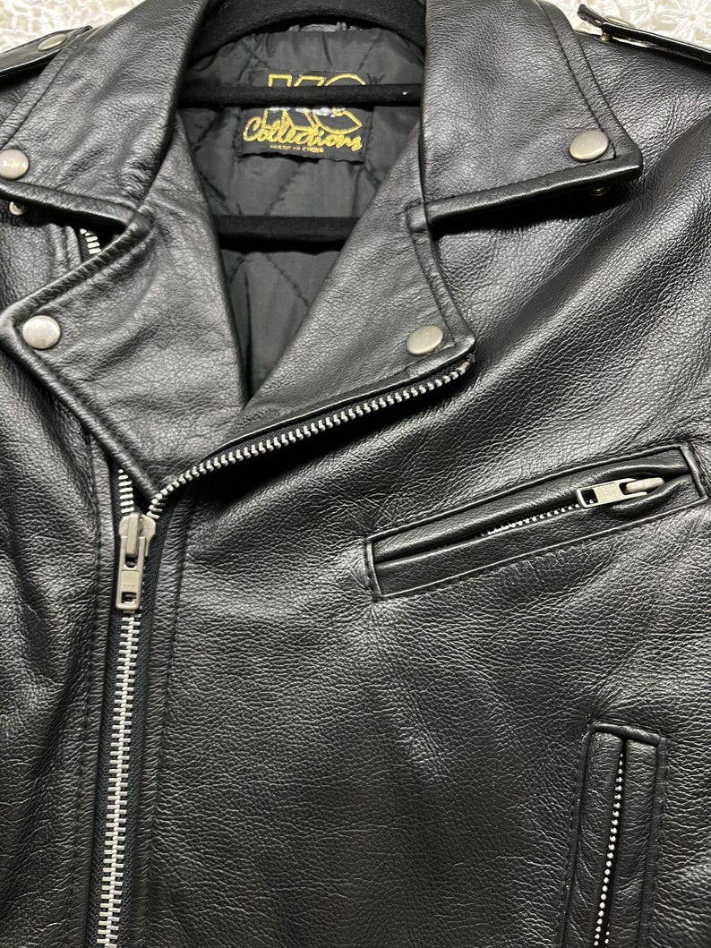 Vintage KC Collections Black Moto Leather Biker Jacket 1980s - Etsy