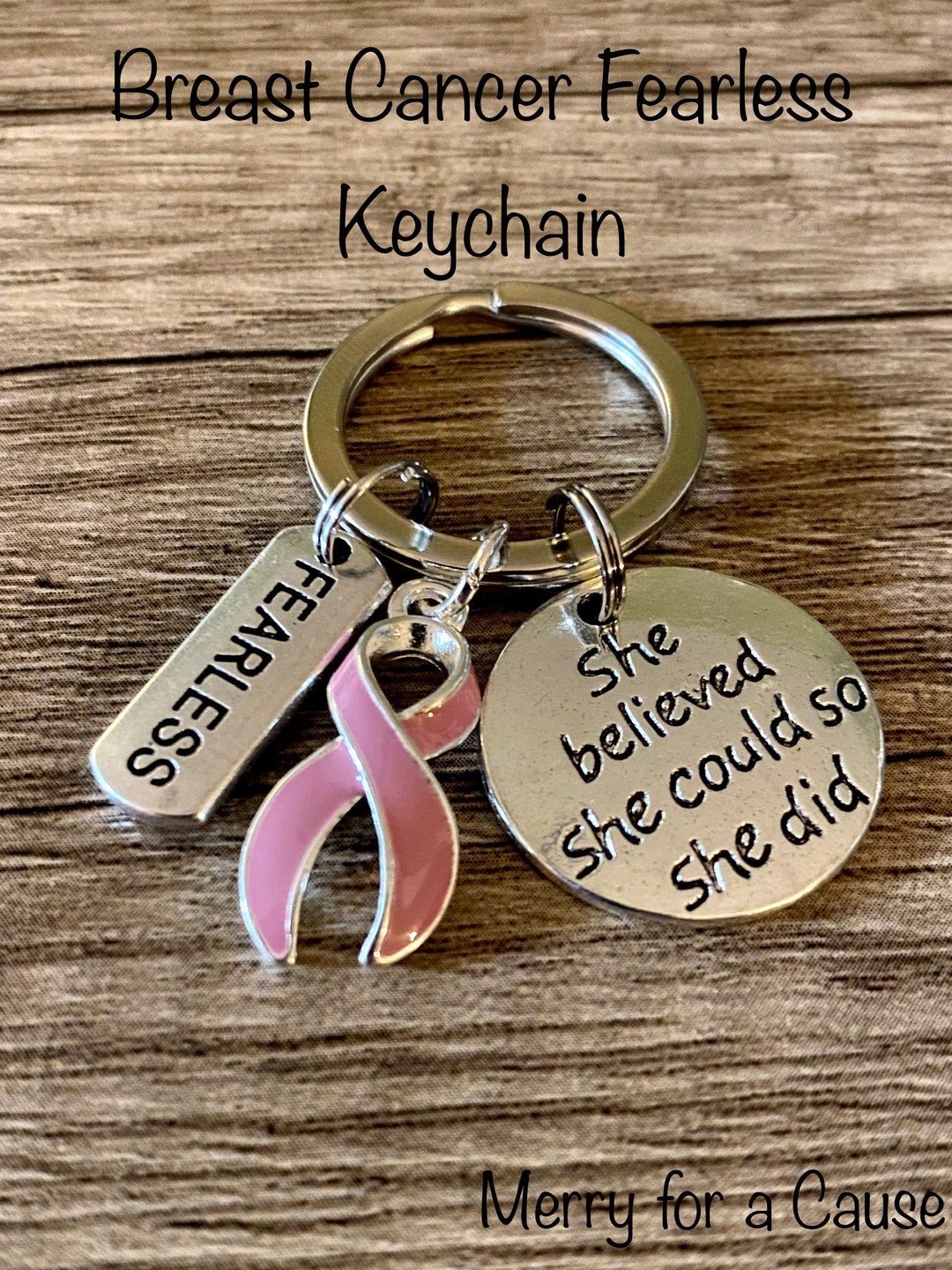Breast Cancer Awareness Fearless Keychain - Etsy