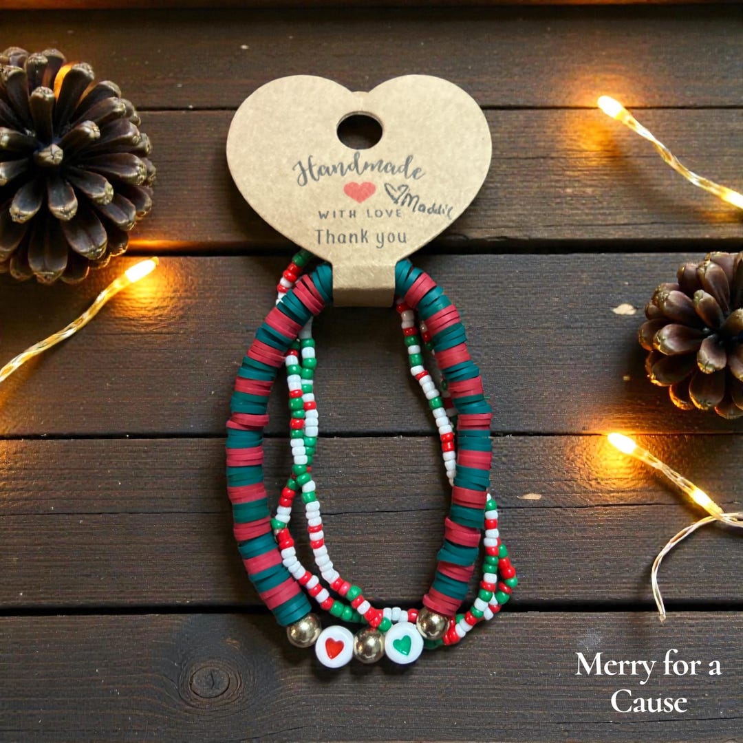 Red & Green Elastic Beaded Braclet Sets of 3 - Etsy