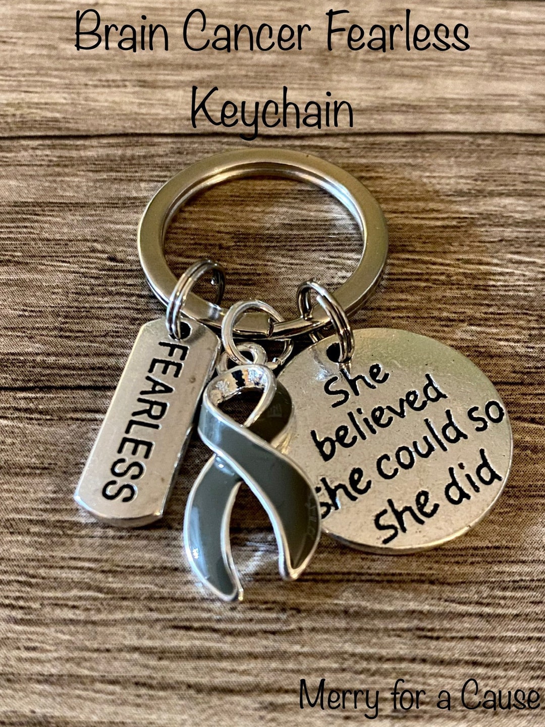 Brain Cancer Awareness Fearless Keychain - Etsy