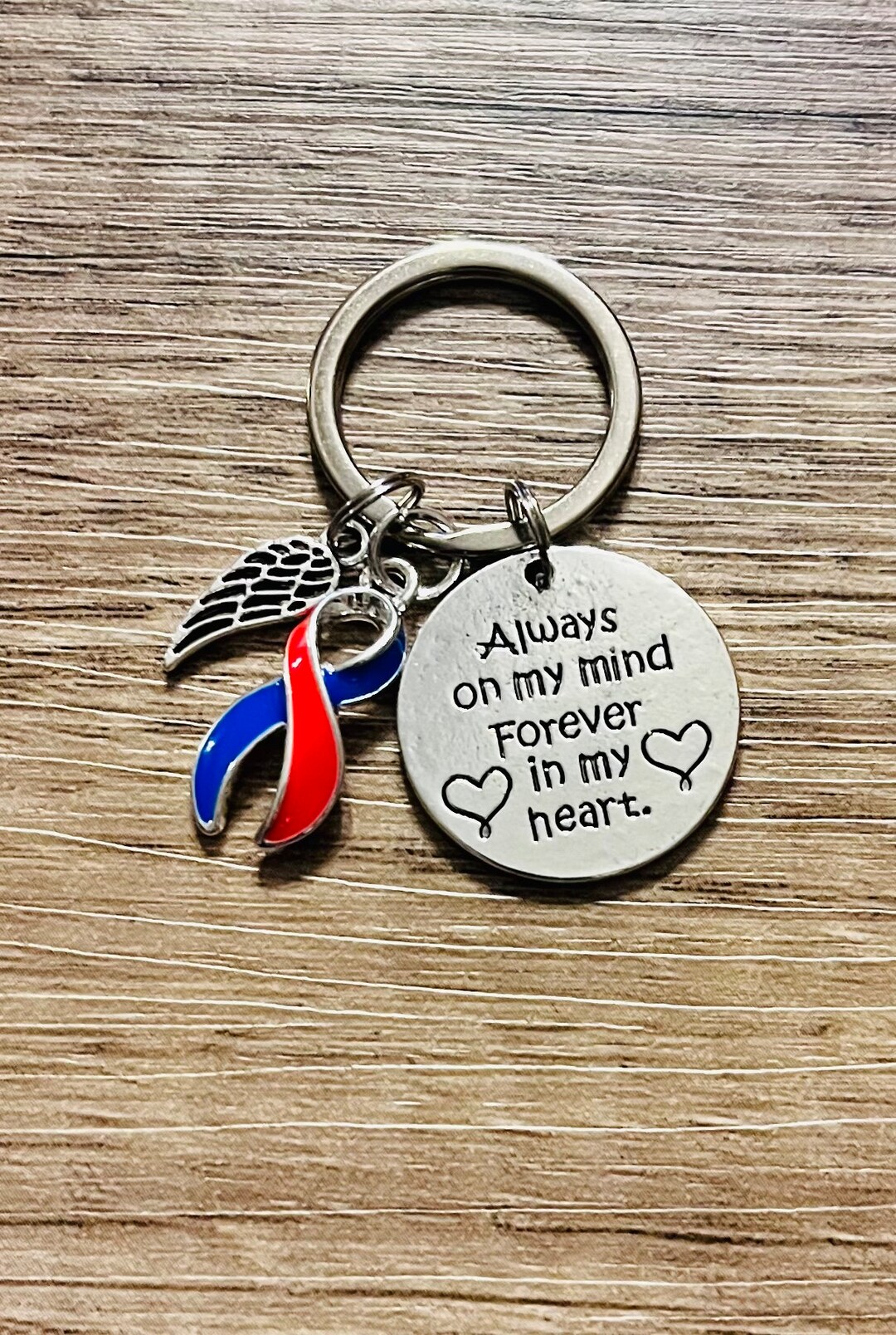 Red and Blue Awareness Ribbon Remembrance Keychain - Etsy
