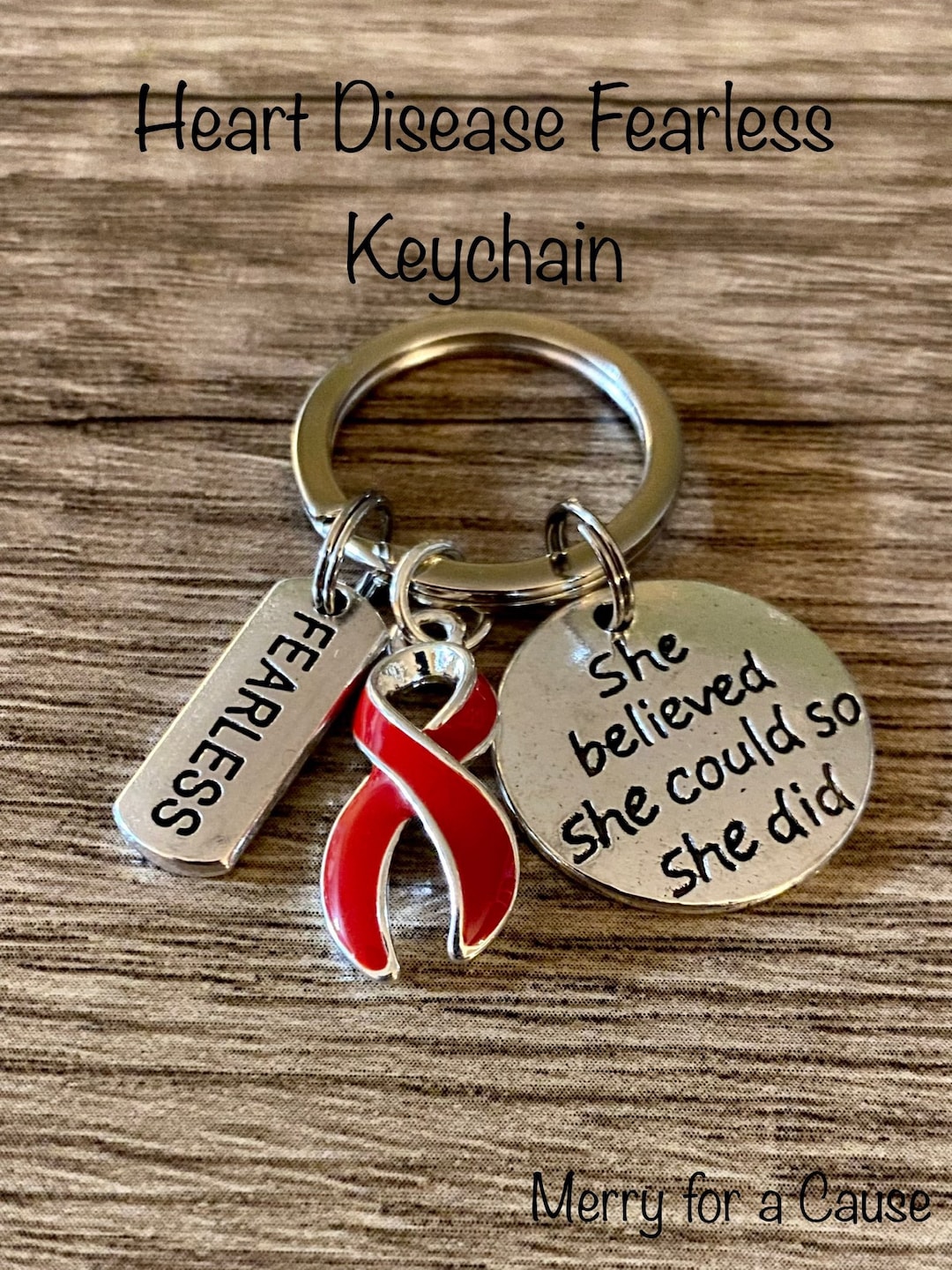 Heart Disease Awareness Fearless Keychain - Etsy