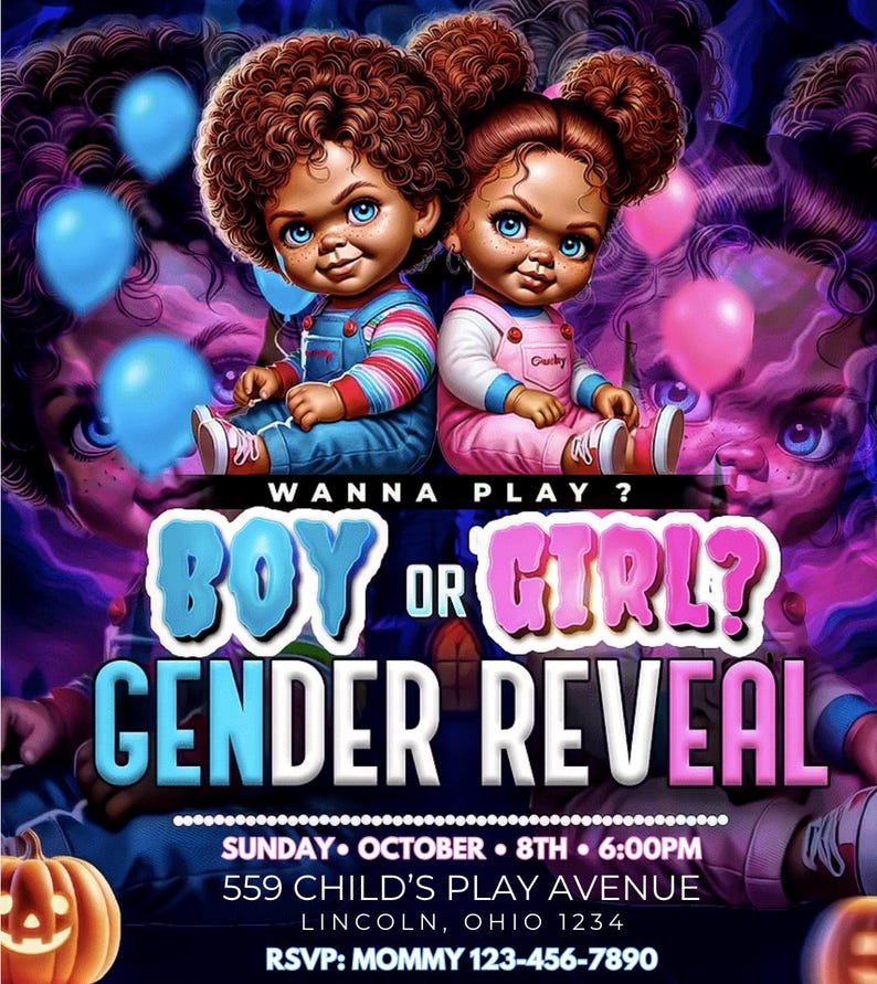 EDITABLE CHUCKY Doll-gender Reveal - Etsy