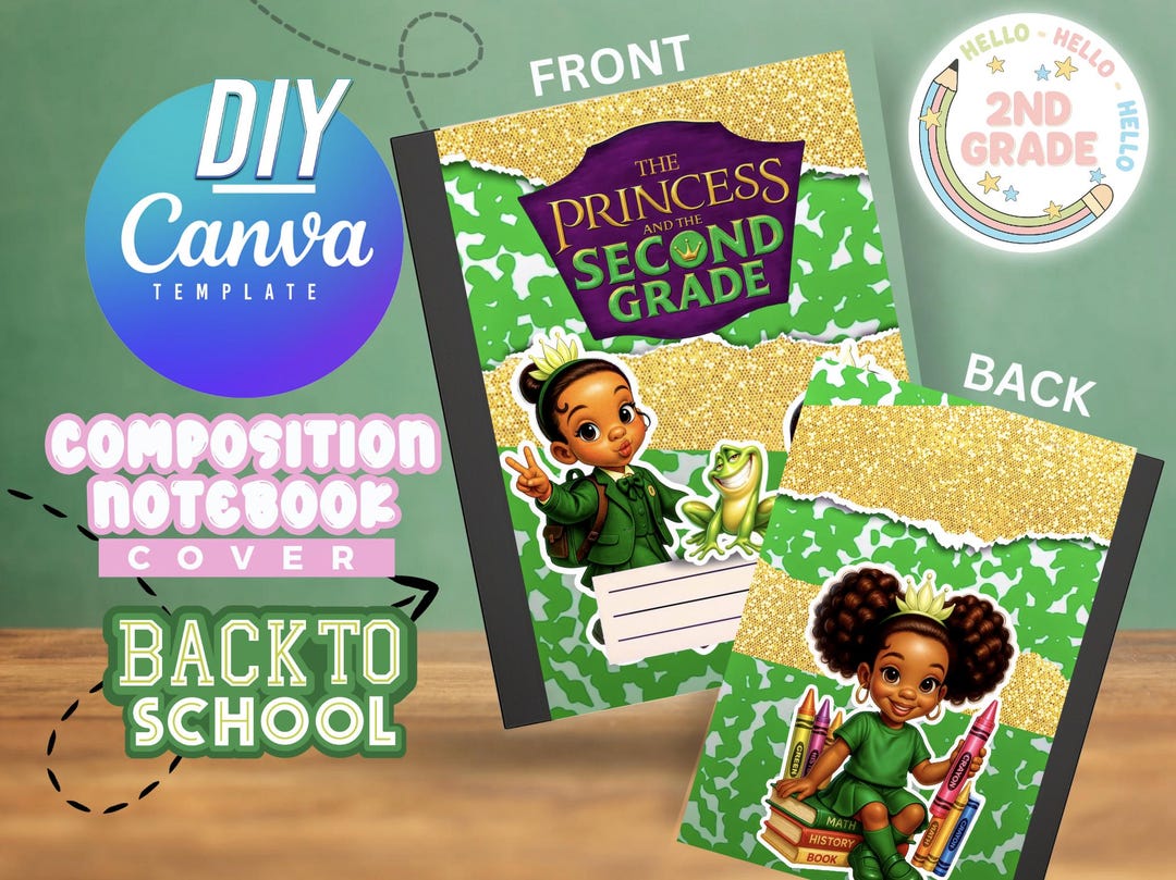 PRINCESS Composition Notebook Cover | Green & Gold Back to School ...