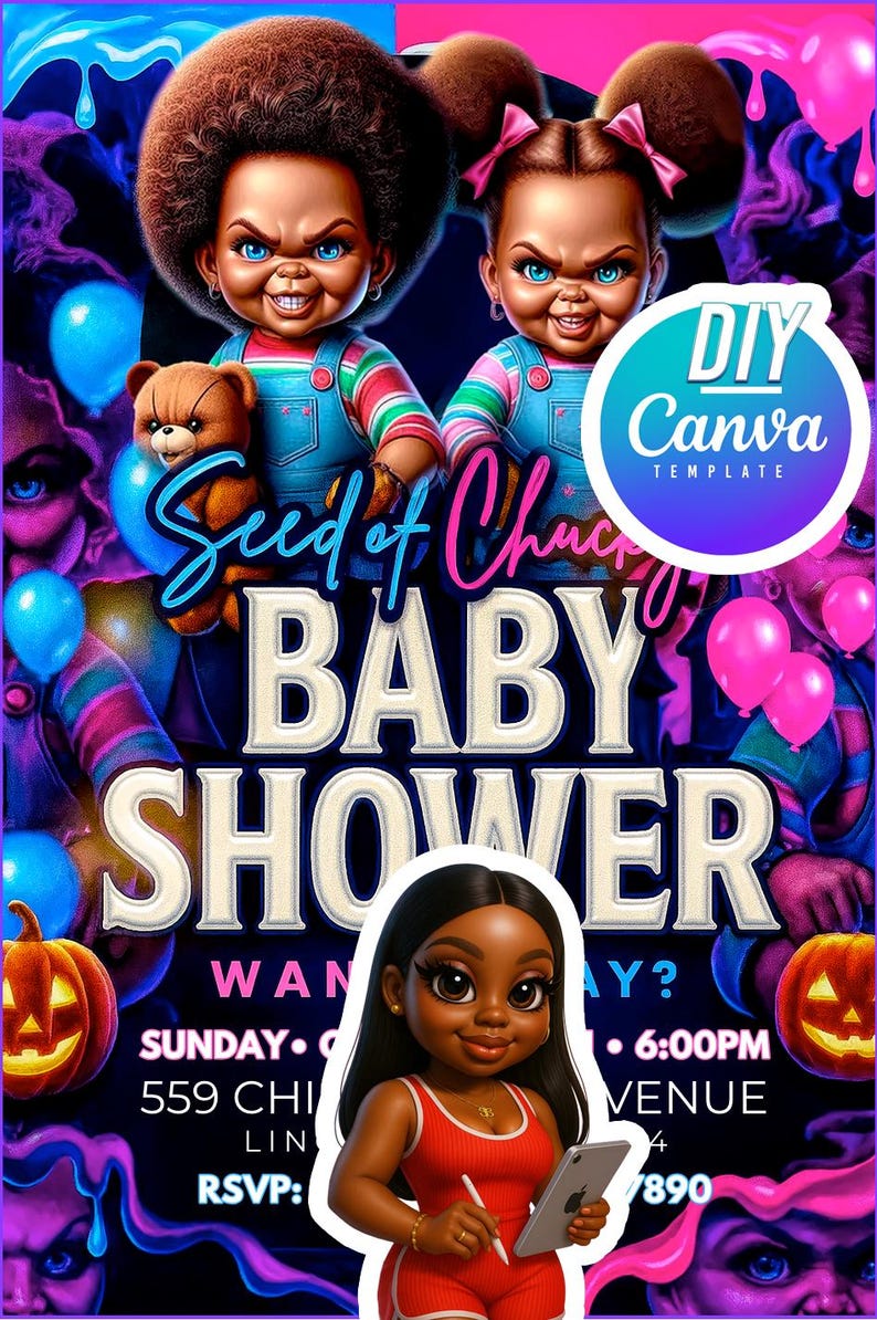 Seed of Chucky Baby Shower Invitation | Horror Movie Theme | Editable ...