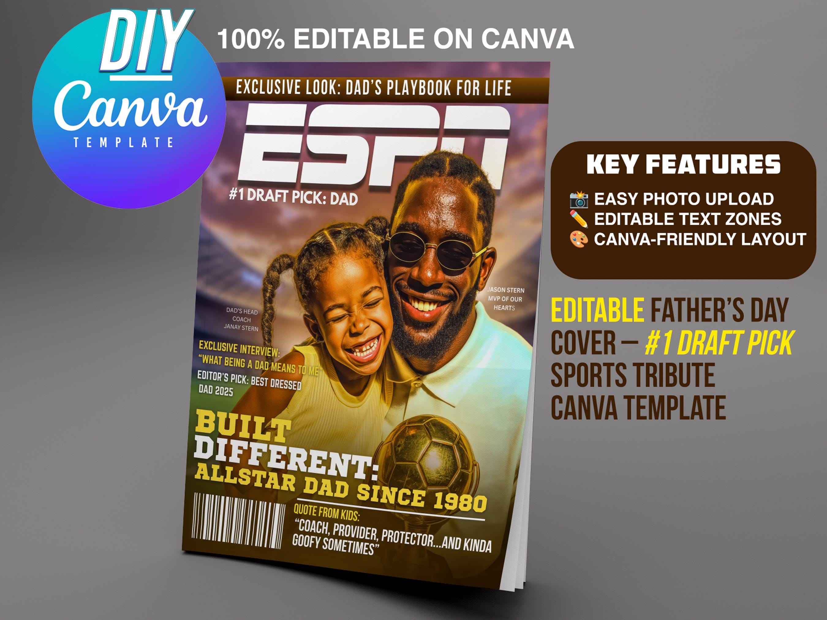 ESPN Style Father’s Day Magazine Cover Canva Template-#1 Draft Pick Dad ...