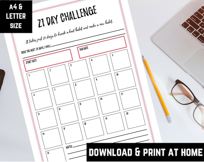 21 Day Challenge Printable Track Your Habits New Years | Etsy