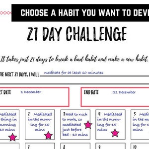 21 Day Challenge Printable, Track Your Habits, New Years Resolution - Etsy