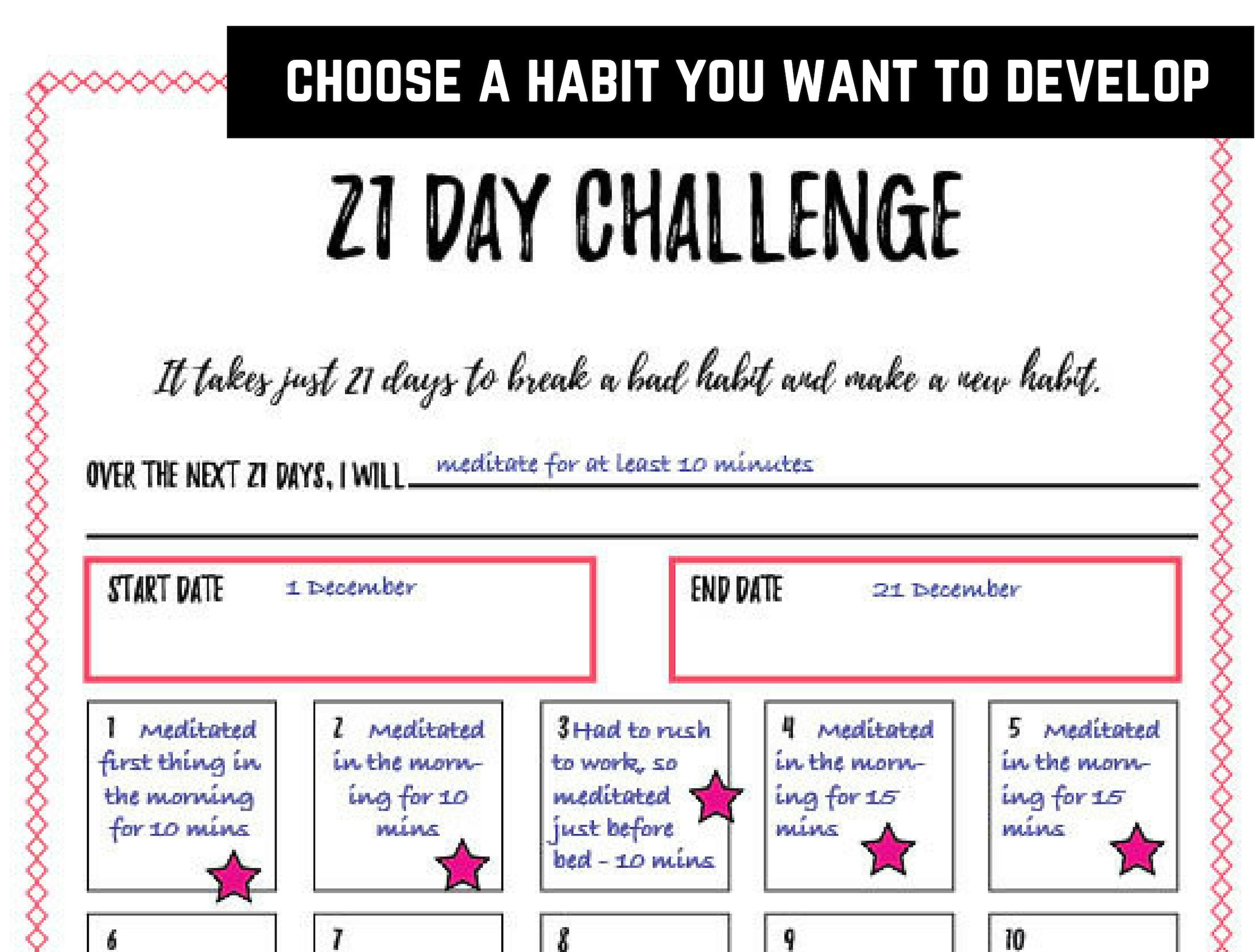 21 Day Challenge Printable, Track Your Habits, New Years Resolution - Etsy