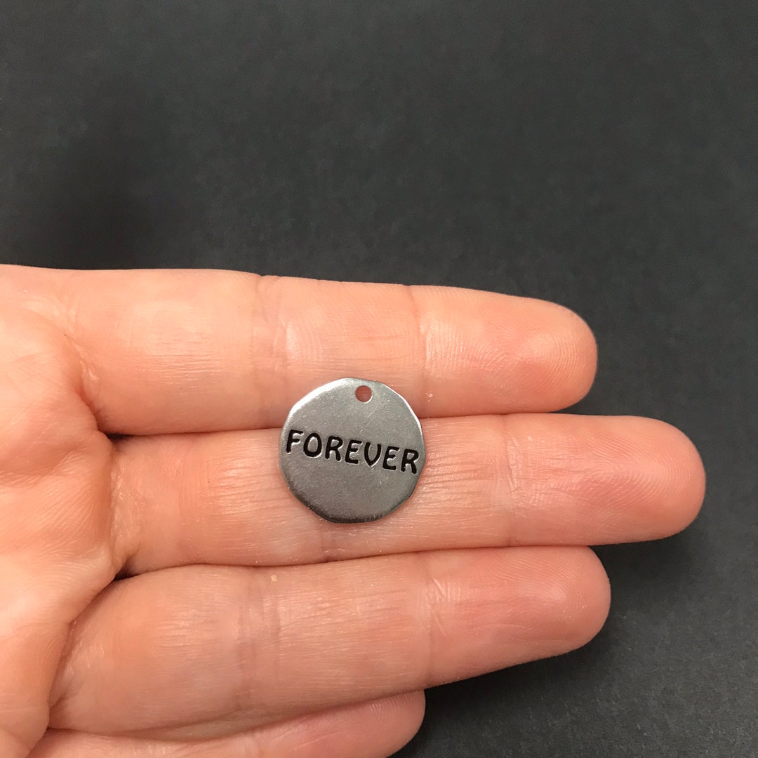 2 Pc 304 Stainless Steel Charm, With Word Forever, Round, Flat 16x1.2 ...