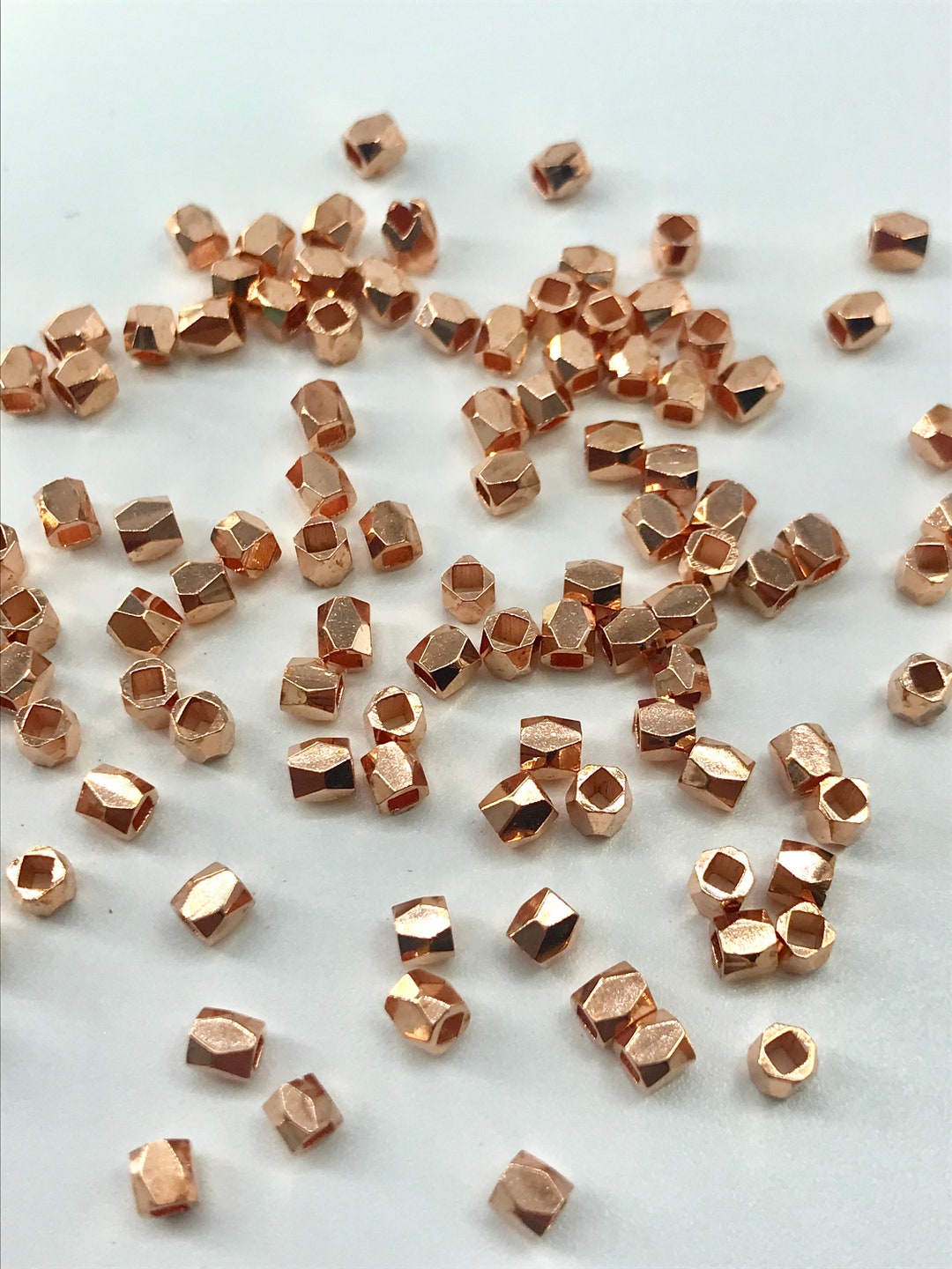 50 Pc Brass Bead Spacers, Faceted, Column, Rose Gold, 3 X 3 Mm, Hole 1. ...