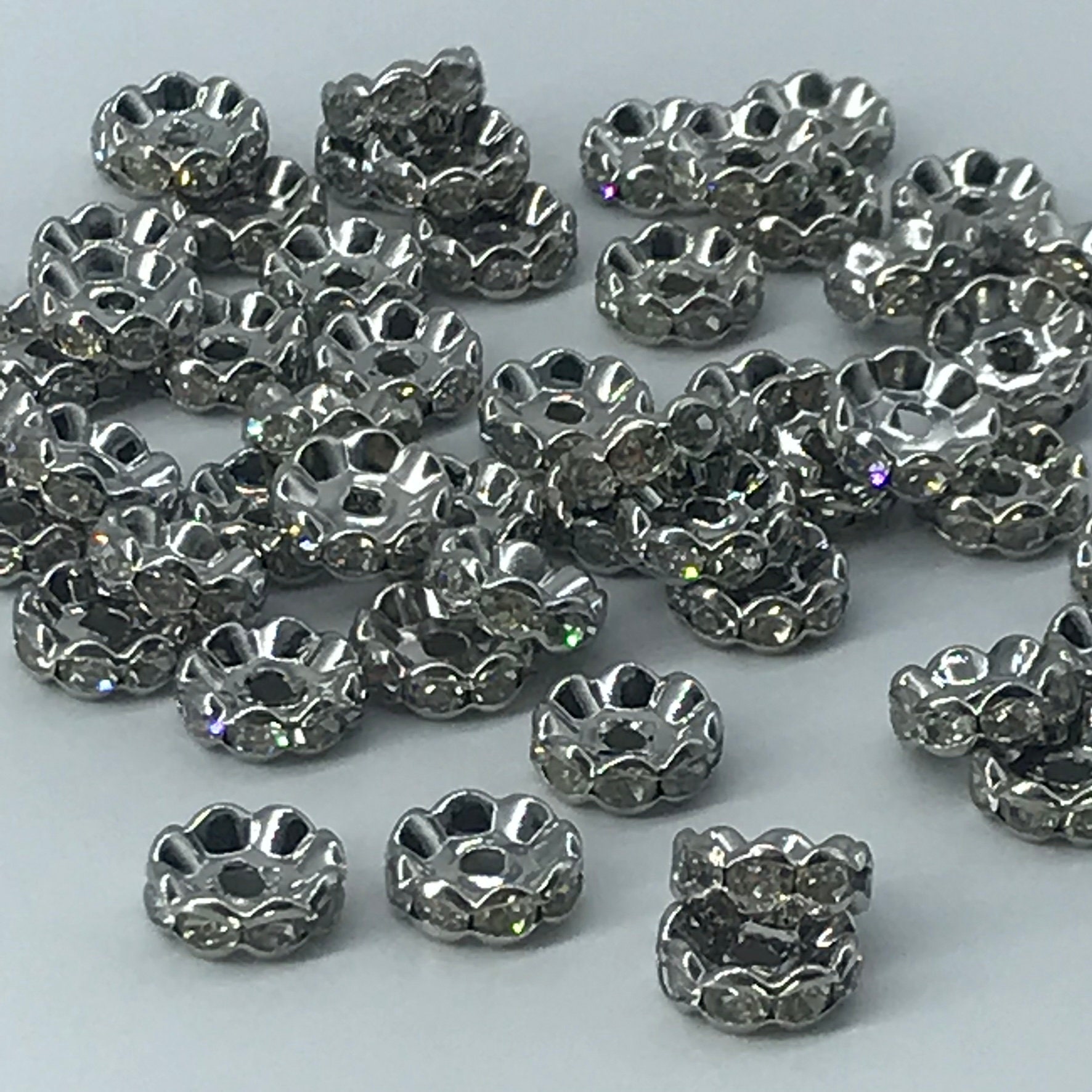 Rhinestone Bead Spacers, Brass, Platinum Metal Color,20 Pcs, Crystal ...