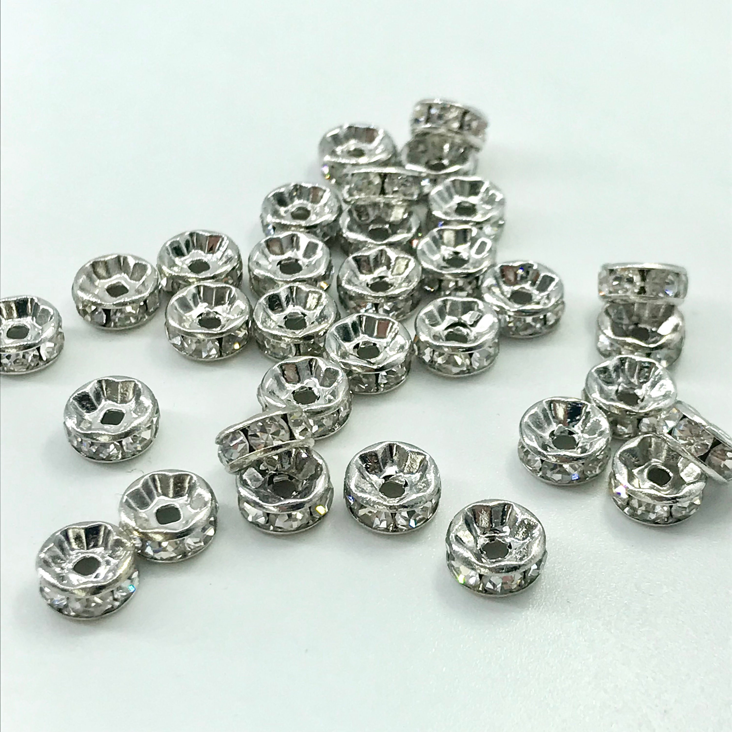 Rhinestone Bead Spacers, Brass, Platinum, 20 Pc,clear Color, About 7 Mm ...