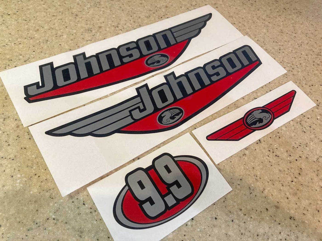 Johnson 9.9 HP Vintage Outboard Motor Decal Kit Vinyl Black Silver and ...
