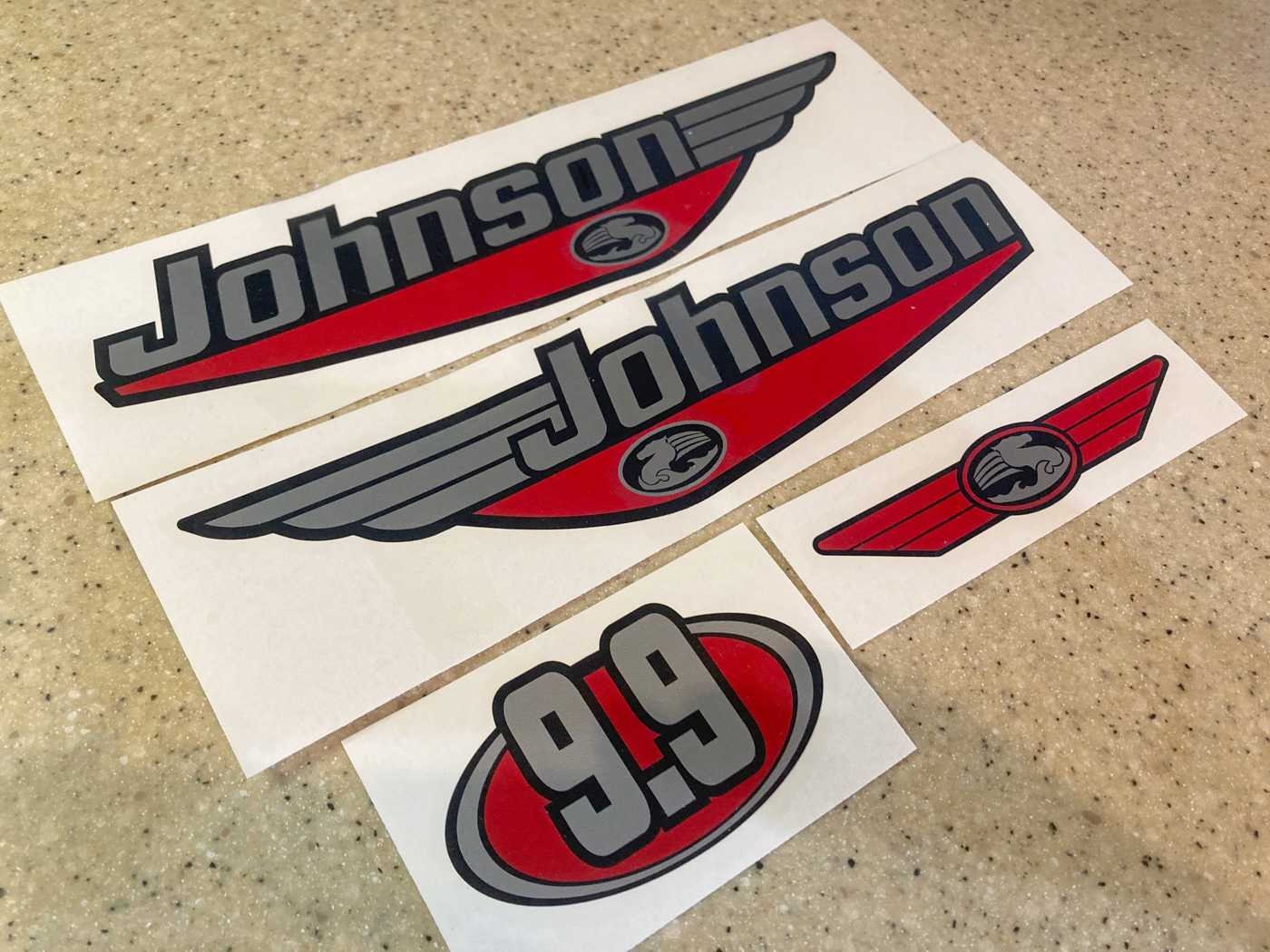 Johnson 9.9 HP Vintage Outboard Motor Decal Kit Vinyl Black Silver and ...