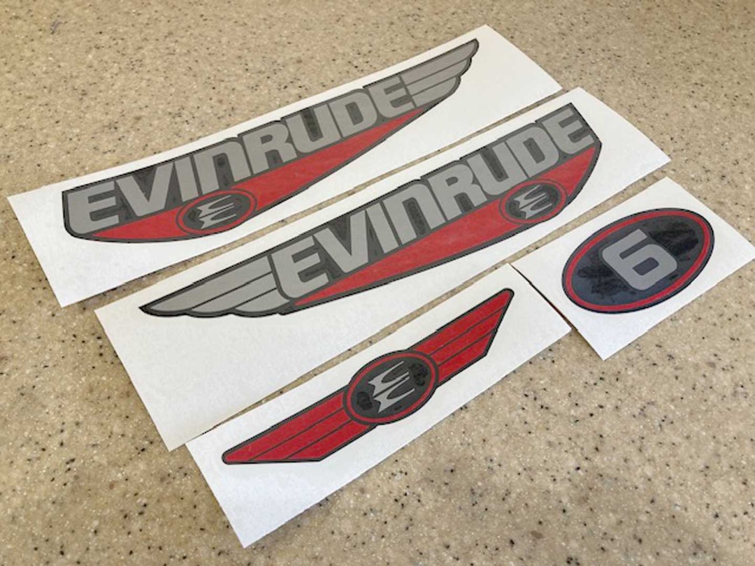 Evinrude 6 HP Vintage Outboard Motor Decal Kit Vinyl Black Silver and ...