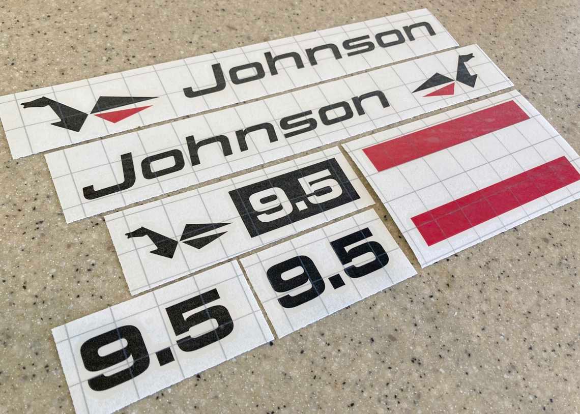 Vintage Johnson Sea-horse 9.5 HP Outboard Motor Decal Kit Die-cut Black ...