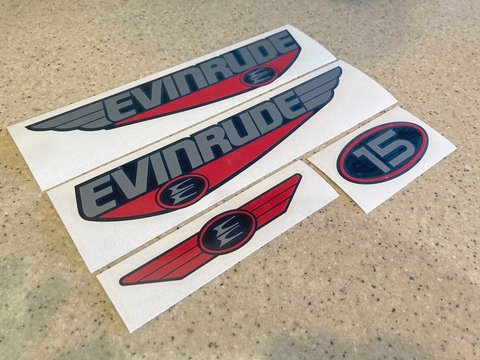 Evinrude 15 HP Vintage Outboard Motor Decal Kit Vinyl Black Silver and ...