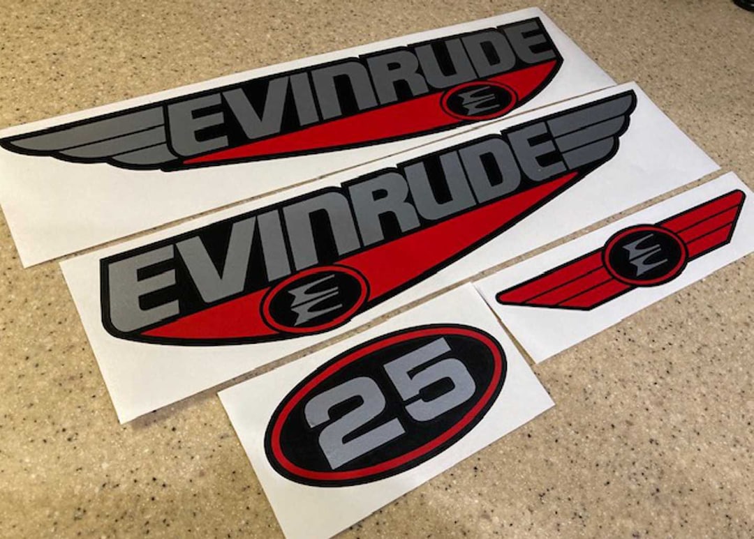 Evinrude 25 HP Vintage Outboard Motor Decal Kit Vinyl Black Silver and ...